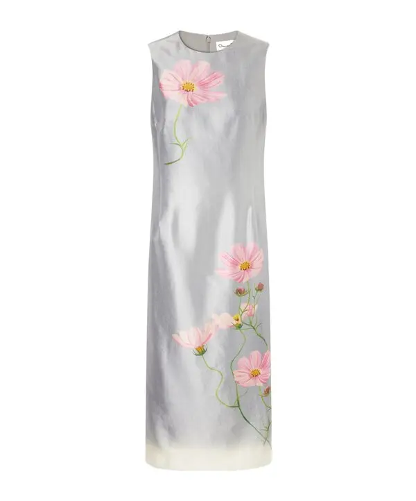 Oscar De La Renta Floral-print Satin Midi Dress - Gray