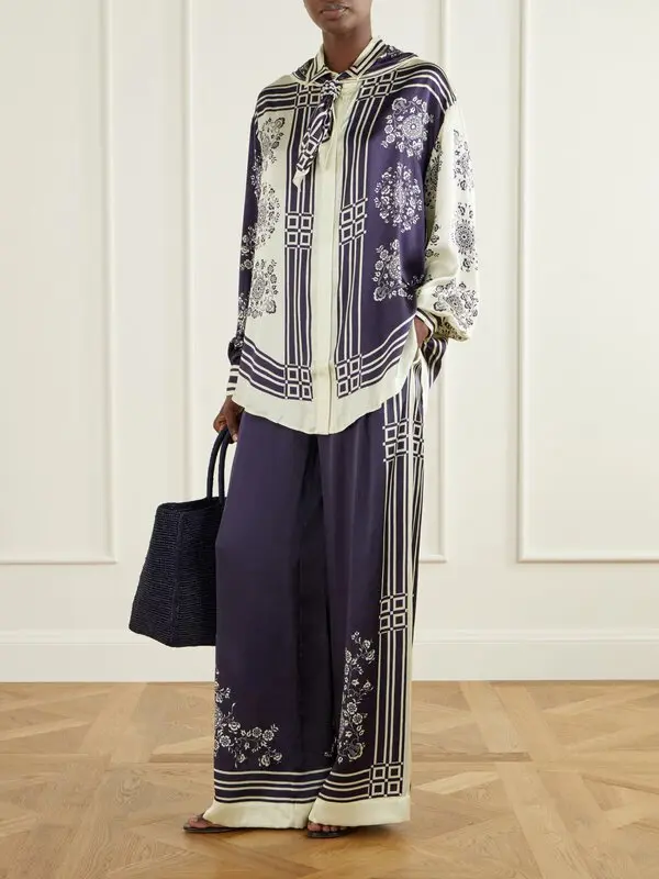 ALEMAIS Printed Silk-satin Wide-leg Pants