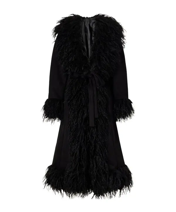 Anna Sui Belted Plush-trimmed Woven Coat