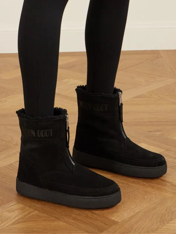 Moon Boot Suede And Shearling Ankle Boots