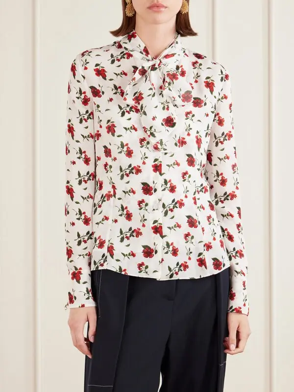Oscar De La Renta Hibiscus Silk Chiffon Blouse