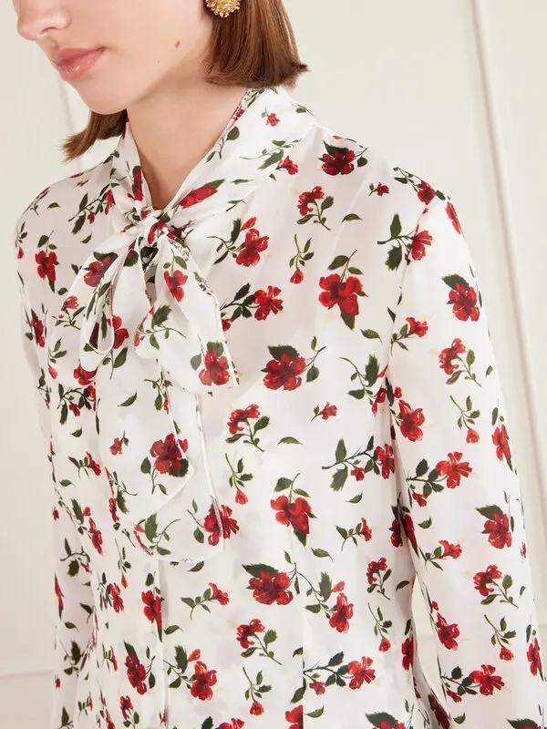 Oscar De La Renta Hibiscus Silk Chiffon Blouse