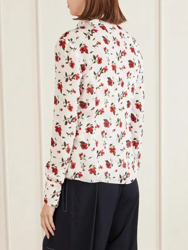 Oscar De La Renta Hibiscus Silk Chiffon Blouse
