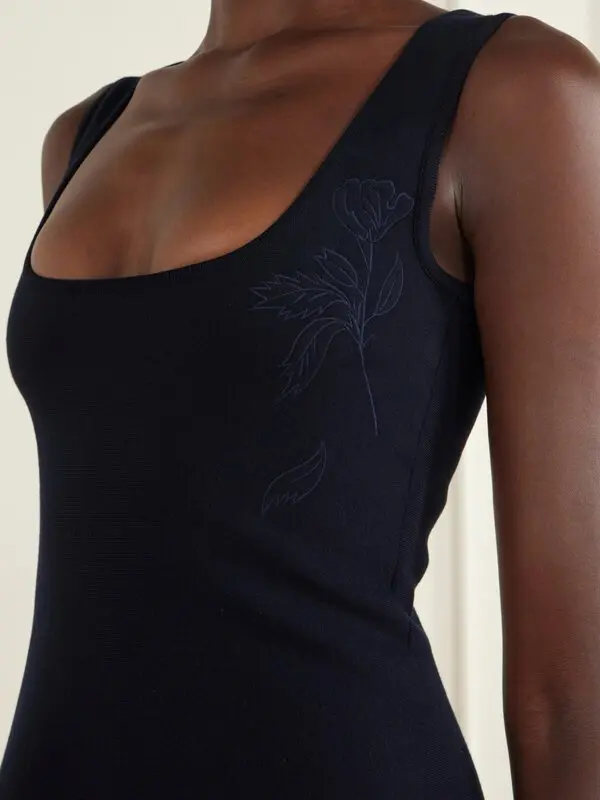 Oscar De La Renta Laser-cut Embroidered Knitted Mini Dress