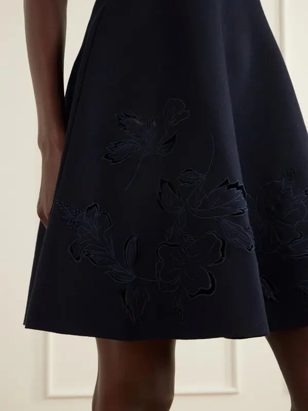 Oscar De La Renta Laser-cut Embroidered Knitted Mini Dress