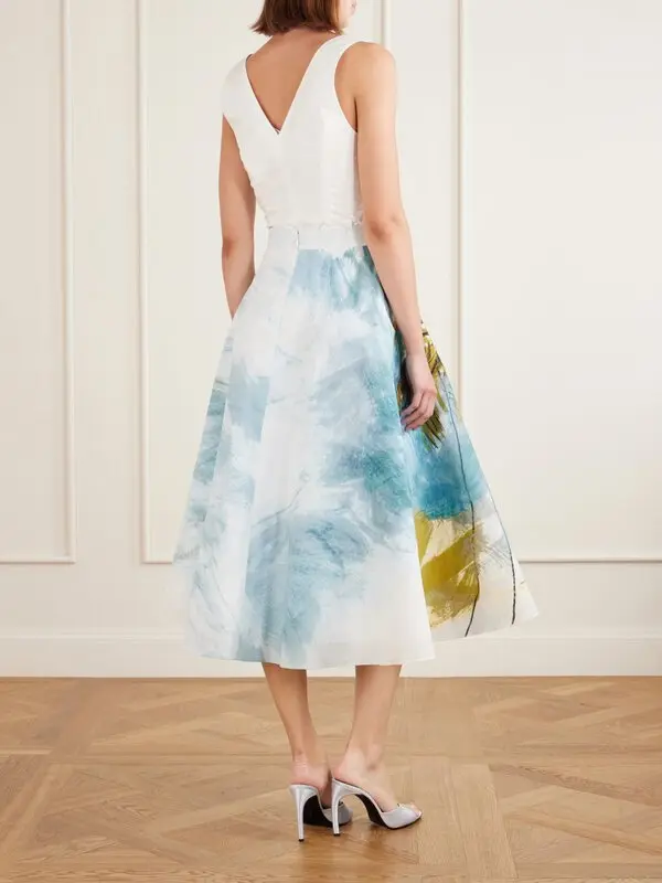Oscar De La Renta All Over Beach Printed Cotton-blend Poplin Midi Skirt