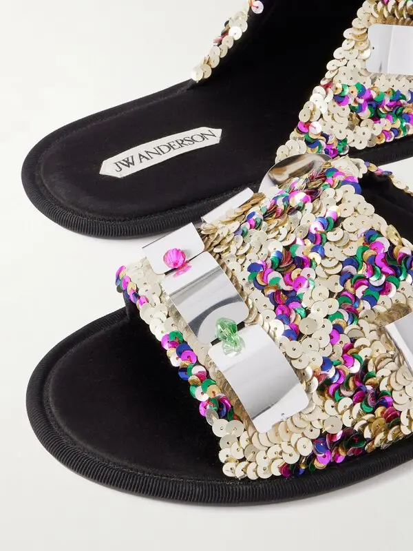 J.W.ANDERSON Embellished Sequined Grosgrain Slides