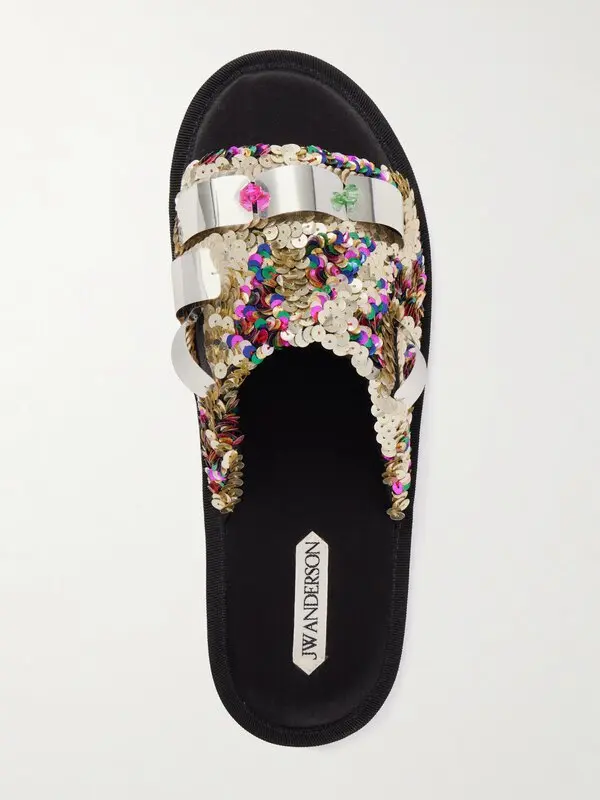 J.W.ANDERSON Embellished Sequined Grosgrain Slides