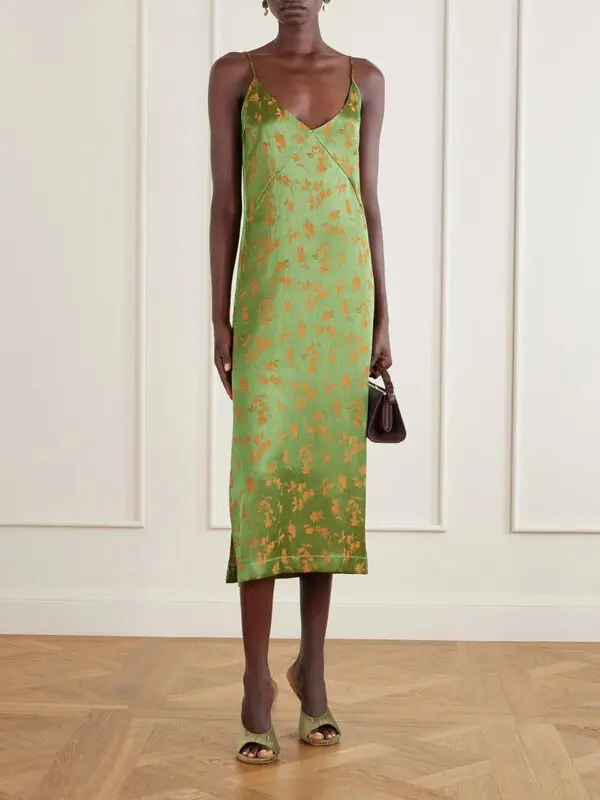 Dries Van Noten Floral-jacquard Satin Midi Dress