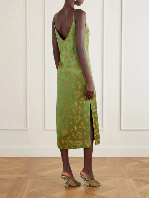Dries Van Noten Floral-jacquard Satin Midi Dress