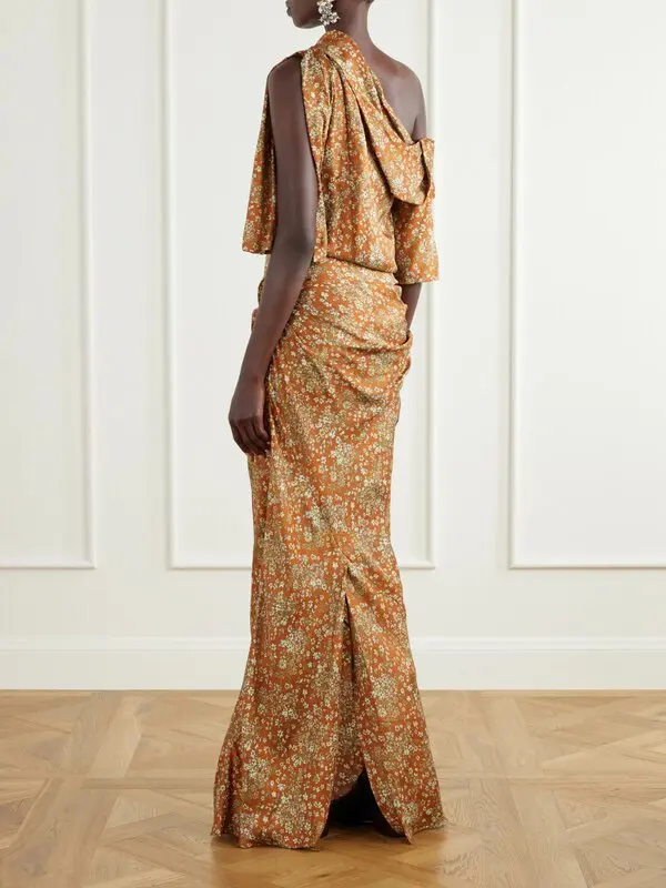Dries Van Noten One-shoulder Gathered Floral-print Crepe Midi Dress