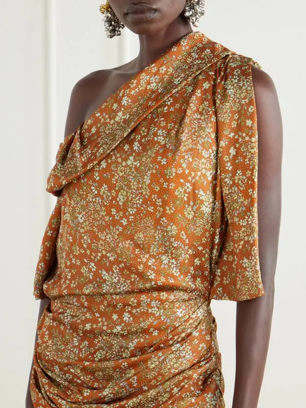 Dries Van Noten One-shoulder Gathered Floral-print Crepe Midi Dress