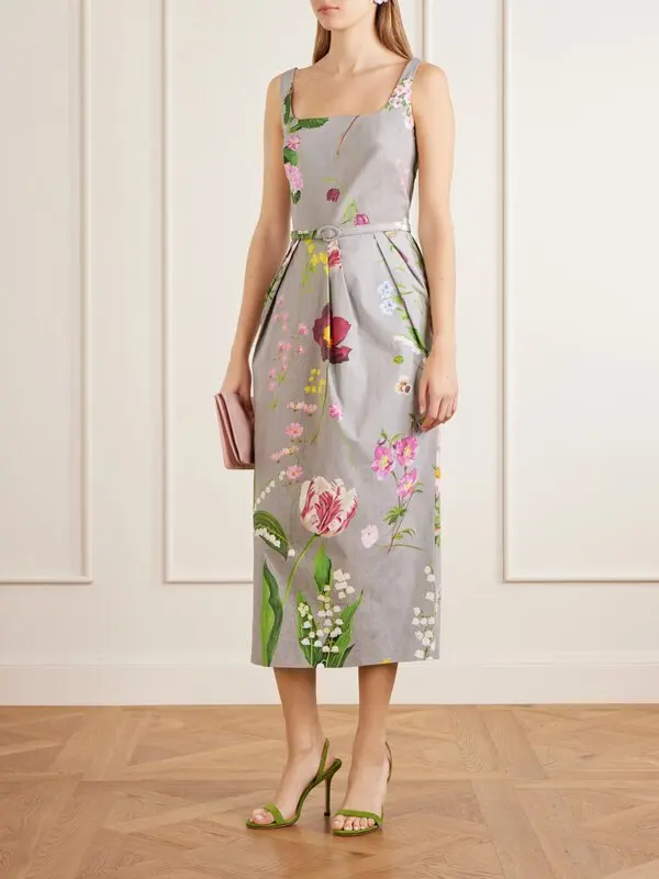 Oscar De La Renta Floral-printed Stretch Cotton-poplin Midi-dress - No