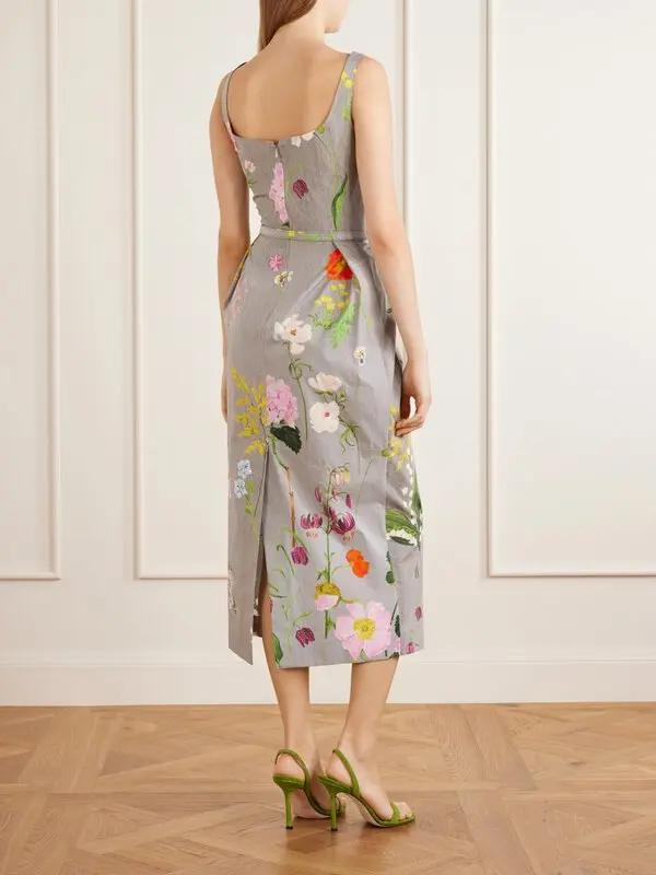 Oscar De La Renta Floral-printed Stretch Cotton-poplin Midi-dress - No