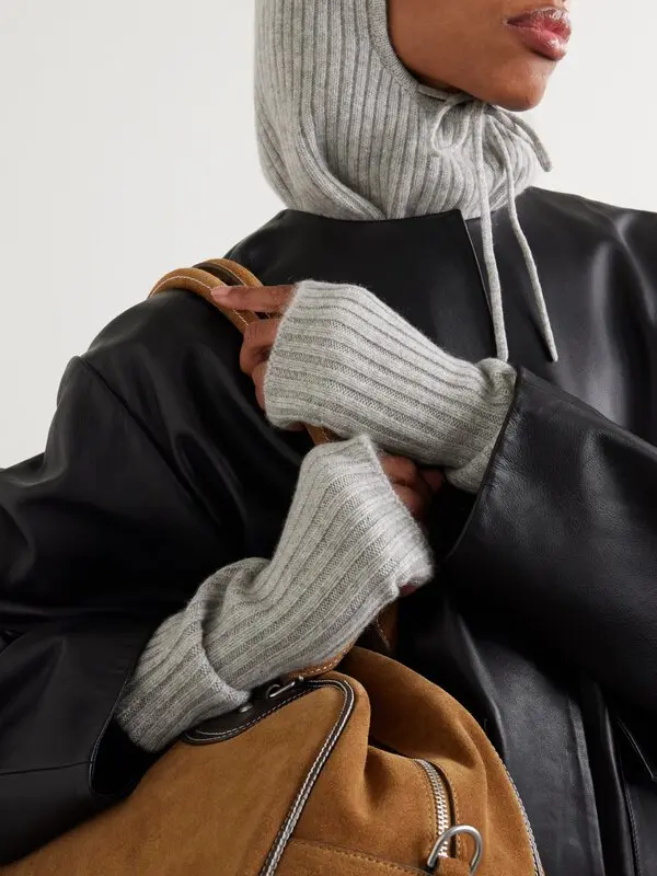 YVES SALOMON Ribbed Cashmere Fingerless Mittens