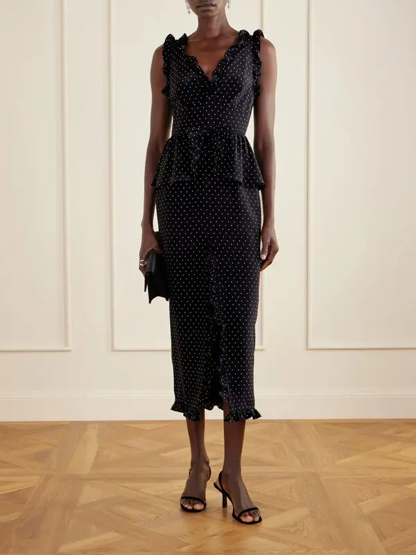 Alessandra Rich Polka-dot Silk Midi Dress