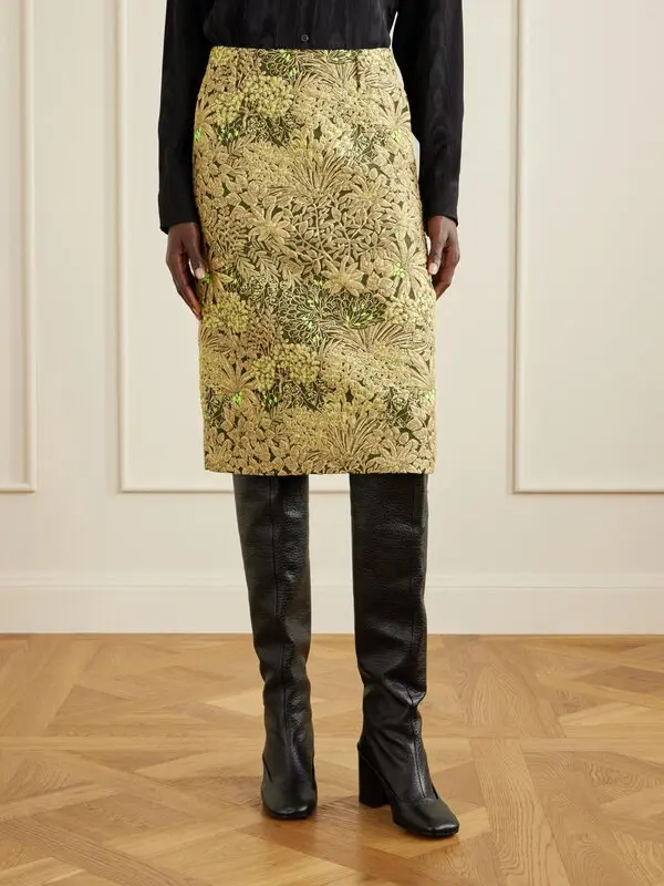 Dries Van Noten Floral Cloqué Midi Skirt