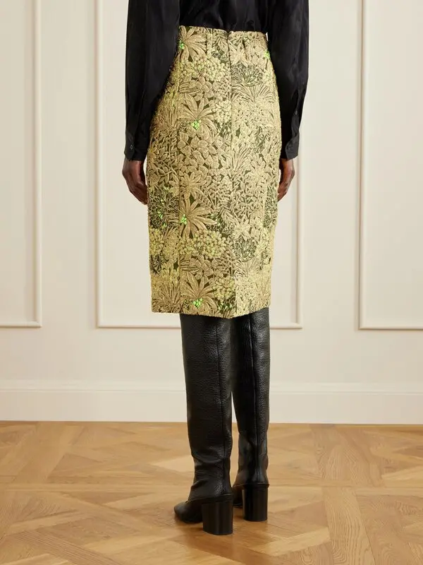 Dries Van Noten Floral Cloqué Midi Skirt