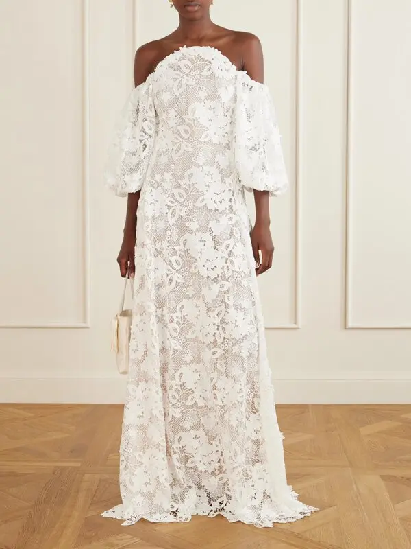 Oscar De La Renta Off-the-shoulder Embroidered Lace Gown