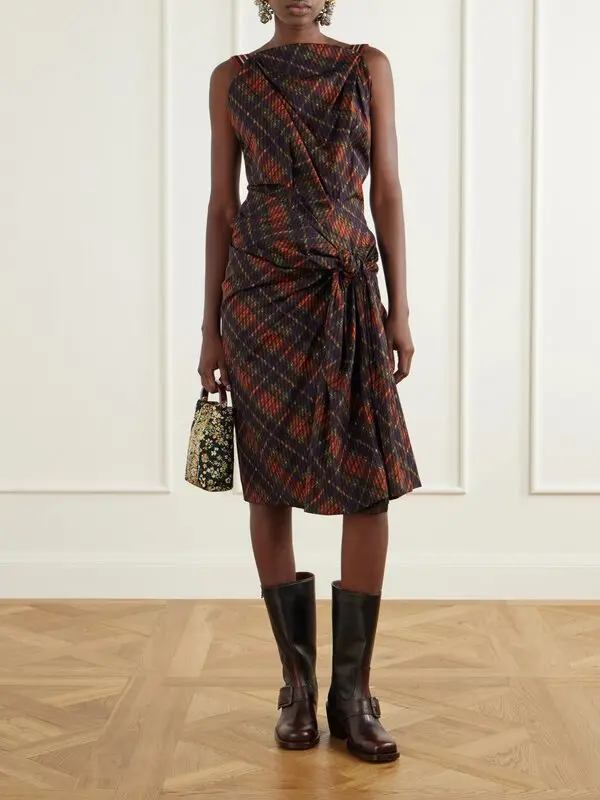Dries Van Noten Draped Gingham Dress