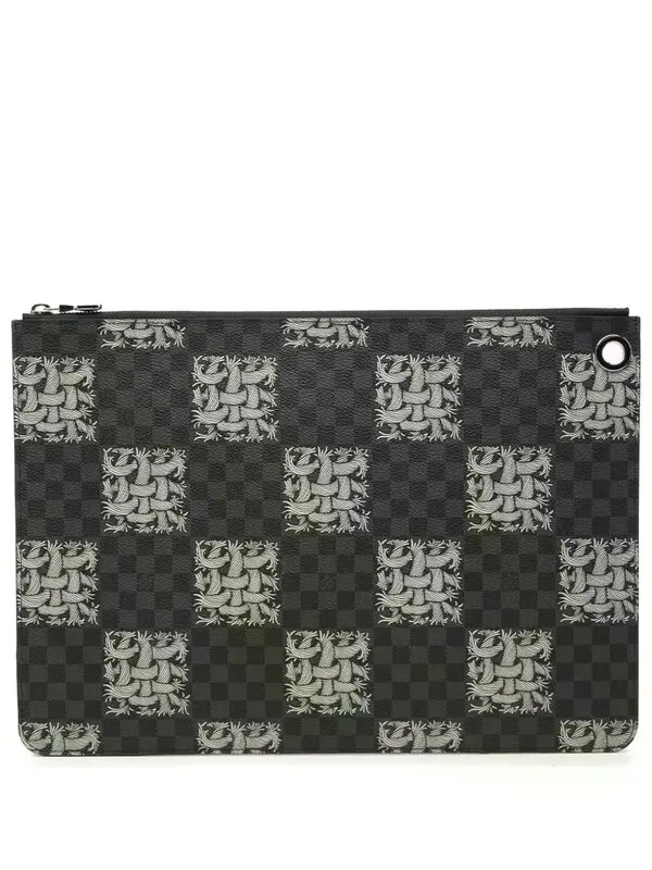 LOUIS VUITTON 2015 Christopher Nemeth Damier Graphite Rope Pochette Voyage Gm Clutch Bag - Black