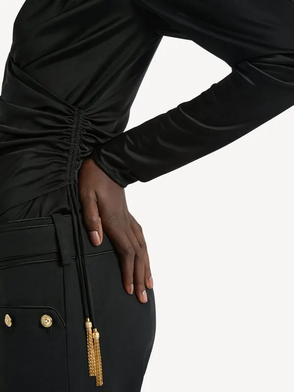 Balmain Draped Flowing Jersey Top With Plunging Neckline