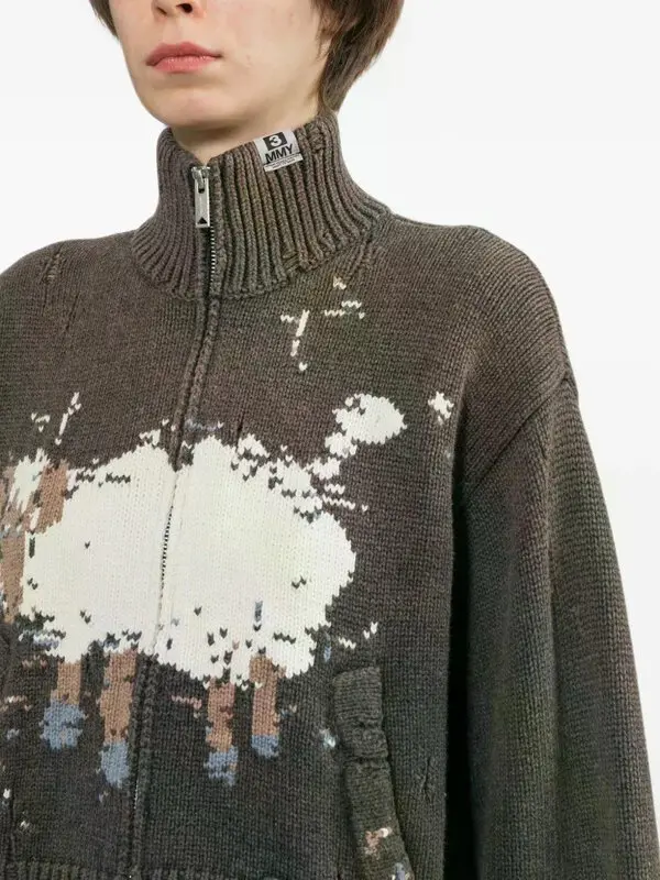 Mihara Yasuhiro Distressed Cable-knit Cardigan
