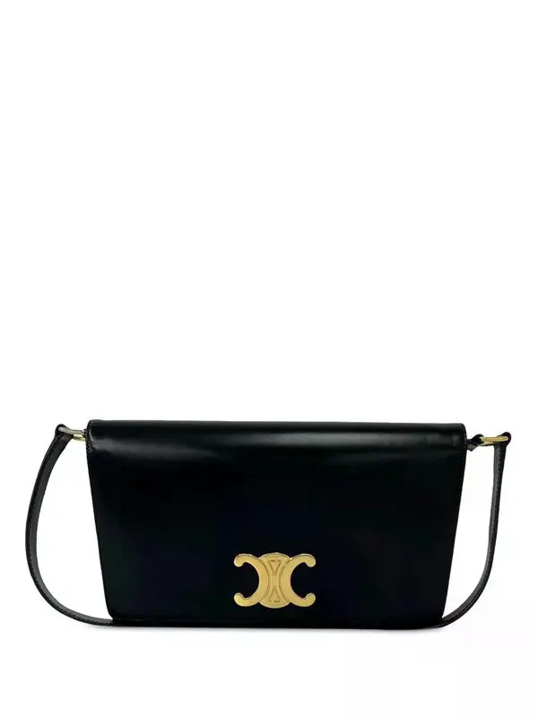 Celine 2022 Shiny Calfskin Triomphe Trapeze Shoulder Bag - Black