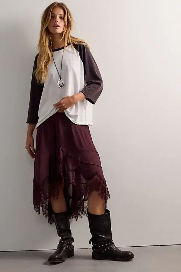 Free People Call Me Sometime Midi Slip Skirt - Decadent