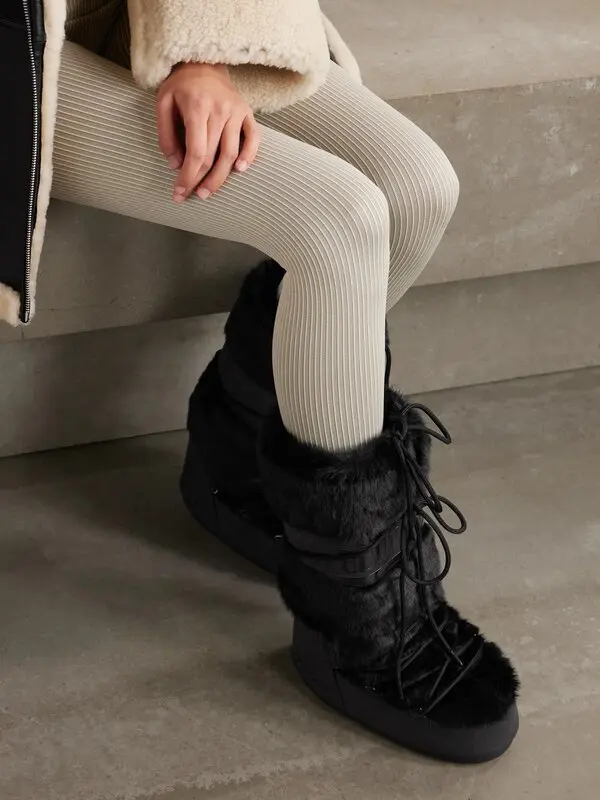 Moon Boot Plush And Leather-like Snow Boots