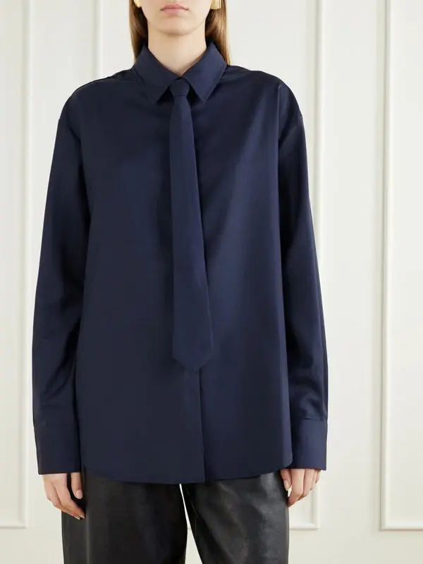 THE FRANKIE SHOP Peri Tie Neck Shirt Navy