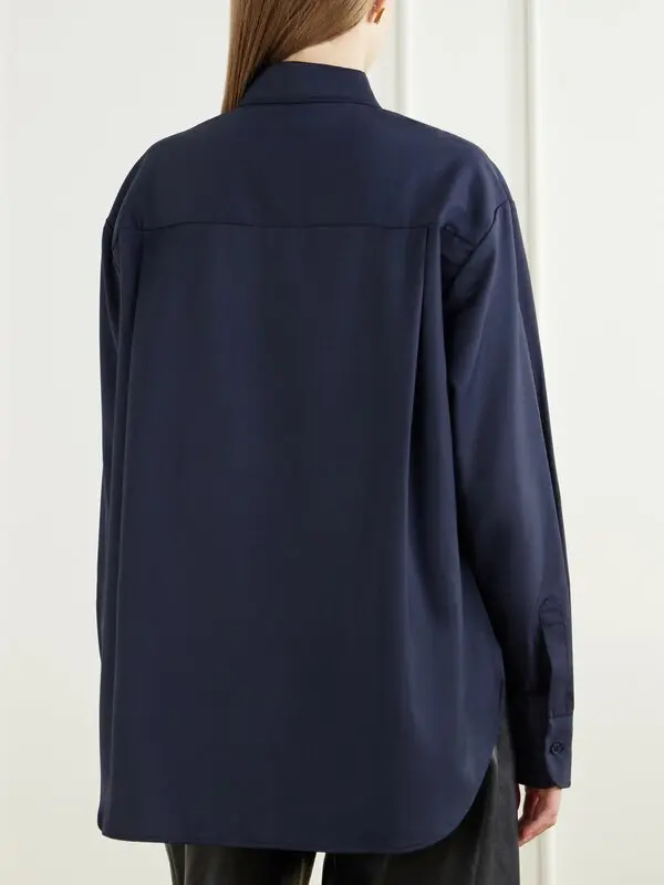 THE FRANKIE SHOP Peri Tie Neck Shirt Navy