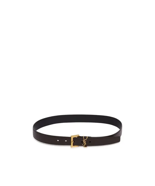 Saint Laurent Cassandre Logo Plaque Belt - Brown