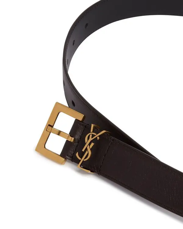 Saint Laurent Cassandre Logo Plaque Belt - Brown