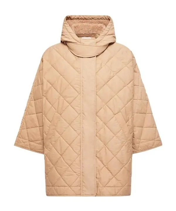 Moncler Diamond-quilted Hooded Cape - Beige