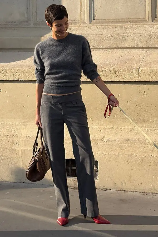 Anthropologie Brushed Cotton Blend Slim Trousers Pants - Grey