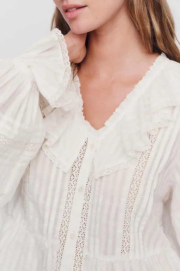Anthropologie 100% Cotton Ruffle Blouse