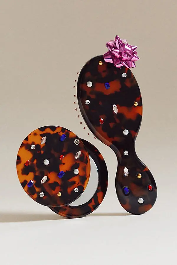 Anthropologie Mi Tortoiseshell Hair Brush With Gems