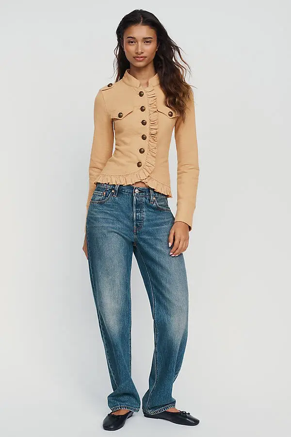 Anthropologie 100% Cotton Cropped Military Jacket Top