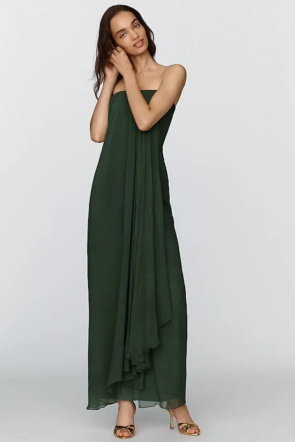 GEISHA DESIGNS Strapless Chiffon Maxi Dress - Olive