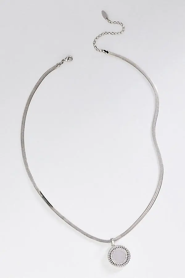 Anthropologie Medallion Herrgbone Necklace - Silver