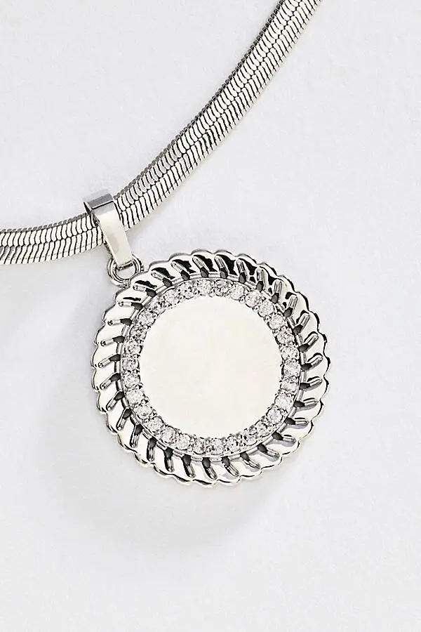 Anthropologie Medallion Herrgbone Necklace - Silver