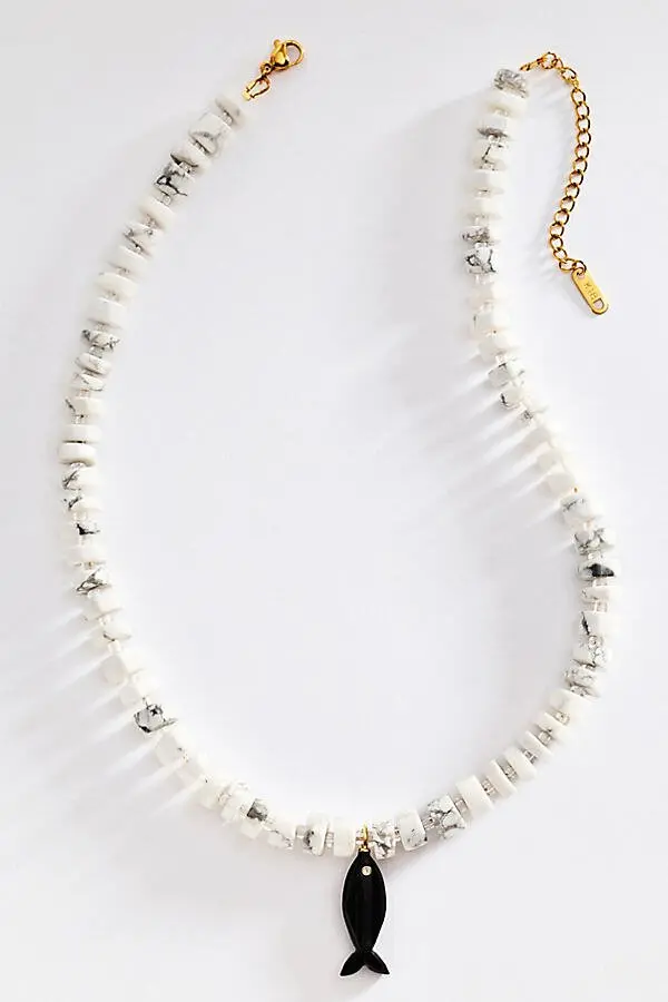 HANNAH B. Black & White Fish Pendant Necklace