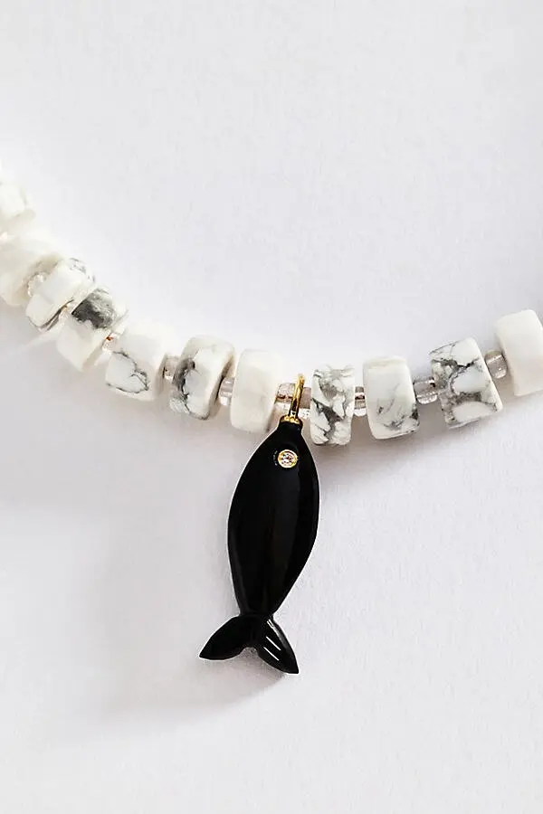 HANNAH B. Black & White Fish Pendant Necklace