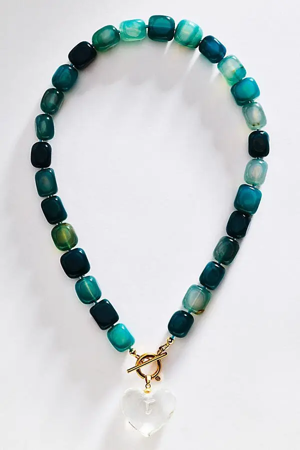 HANNAH B. Crystal Heart Pendant Necklace - Blue