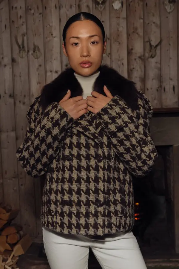 Mackage Edwina-bht Houndstooth Patterned Wool Coat - Coffee