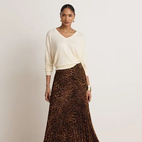 Ralph Lauren Ocelot-print Pleated Chiffon Skirt