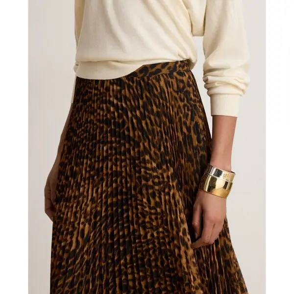 Ralph Lauren Ocelot-print Pleated Chiffon Skirt