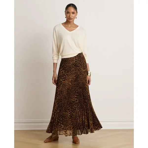 Ralph Lauren Ocelot-print Pleated Chiffon Skirt