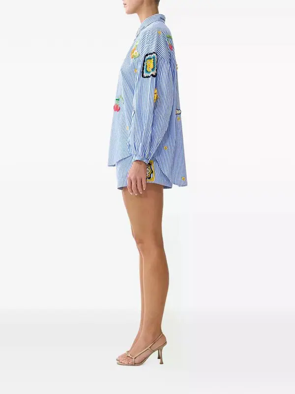 Camilla Magic Of The Mercado Crochet-patchwork Vertical-stripe Blouse